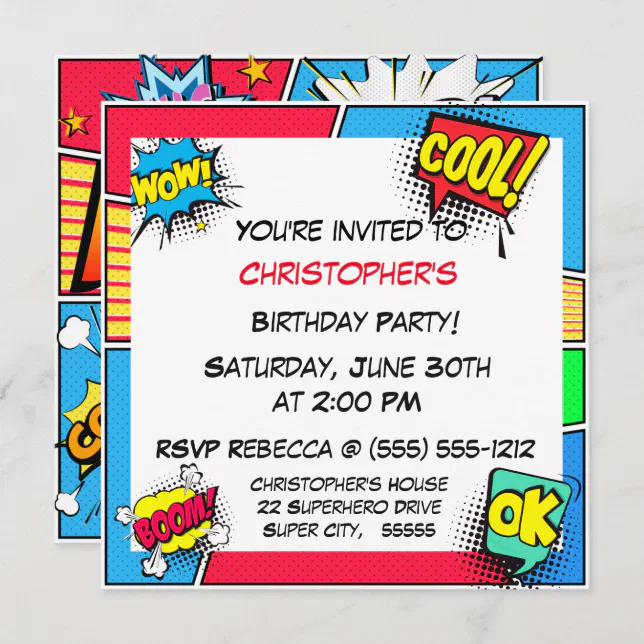 Comic Book Superhero Birthday Boy Custom Invitation | Zazzle