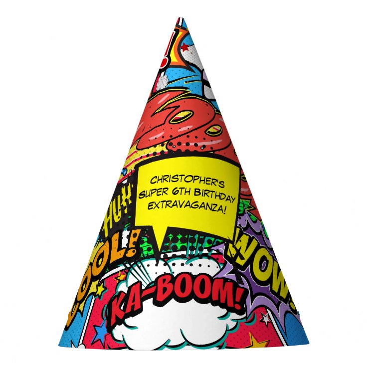 Comic Book Superhero Birthday Party Custom Party Hat | Zazzle