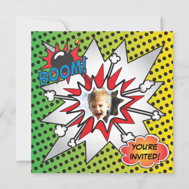 Comic Book Superhero Birthday Party Photo Card | Zazzle