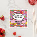 Comic Book Superhero Birthday Party Pink Napkins | Zazzle
