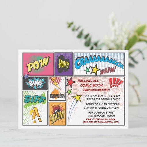Comic Book Superhero Boys Birthday Party Invite | Zazzle
