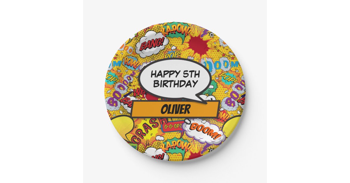 Comic Book Superhero Custom Birthday Party Paper Plates | Zazzle