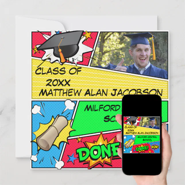 Comic Book Superhero Graduation Invitation | Zazzle