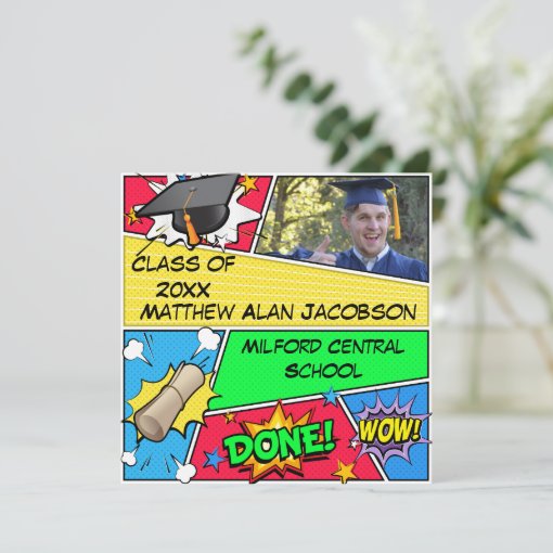 Comic Book Superhero Graduation Invitation | Zazzle