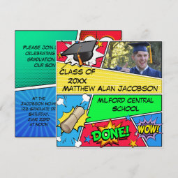 Comic Book Superhero Graduation Invitation | Zazzle
