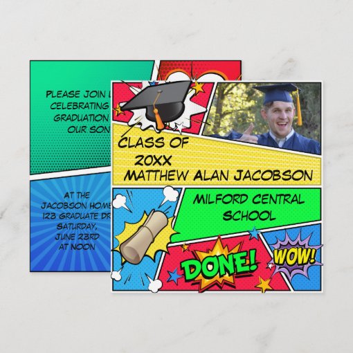 Comic Book Superhero Graduation Invitation | Zazzle