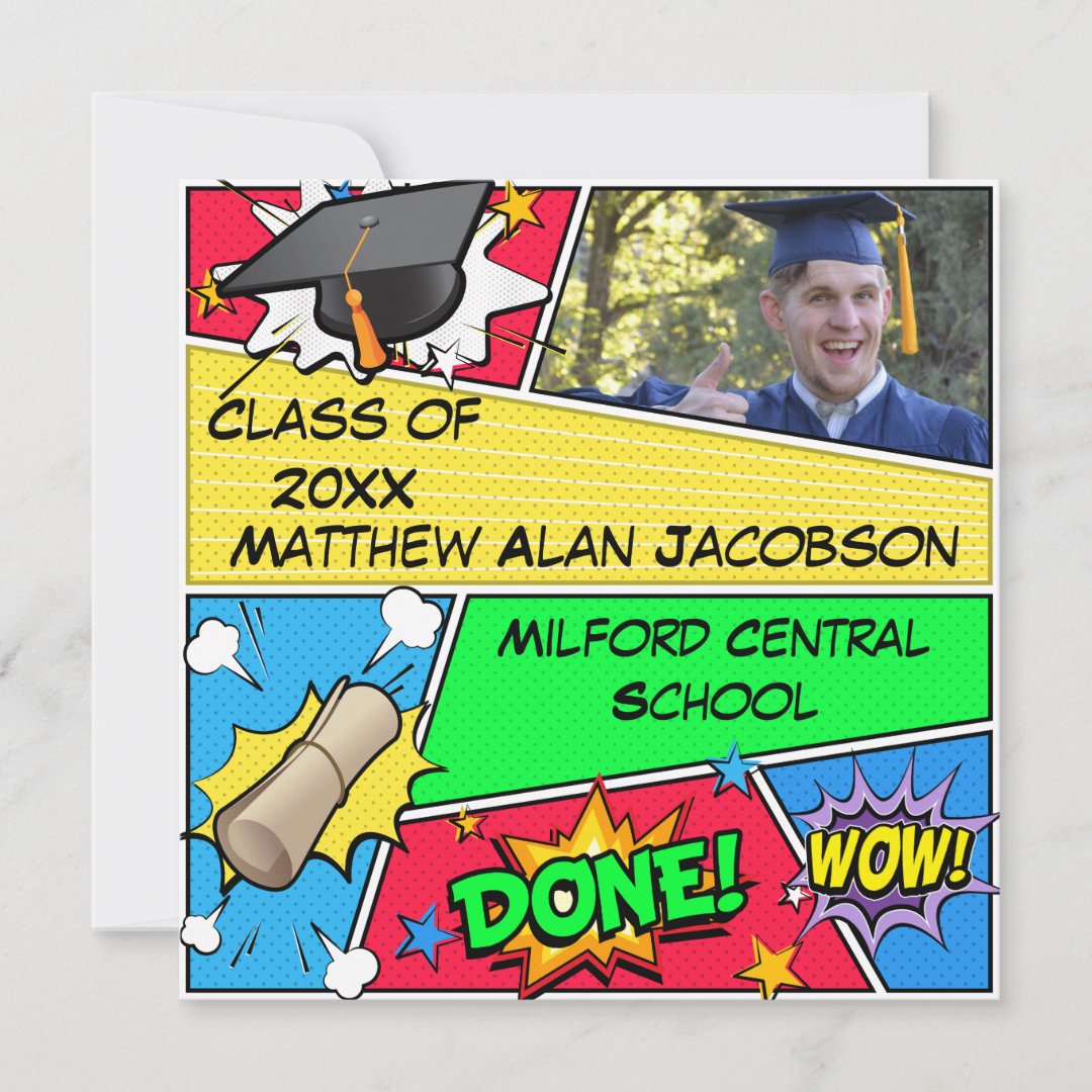 Comic Book Superhero Graduation Invitation | Zazzle