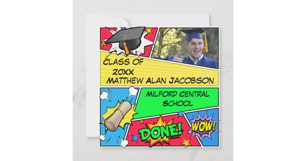 Comic Book Superhero Graduation Invitation | Zazzle