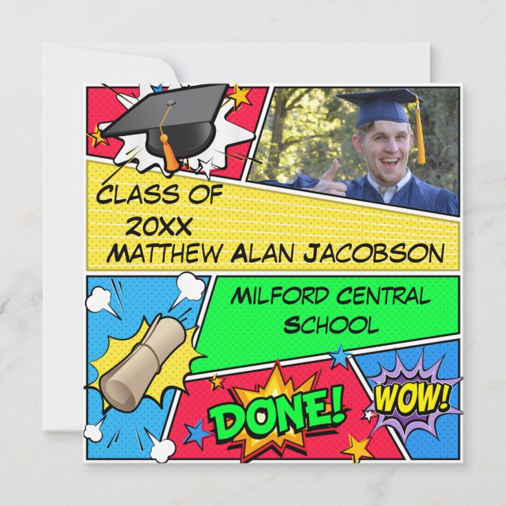 Comic Book Superhero Graduation Invitation | Zazzle