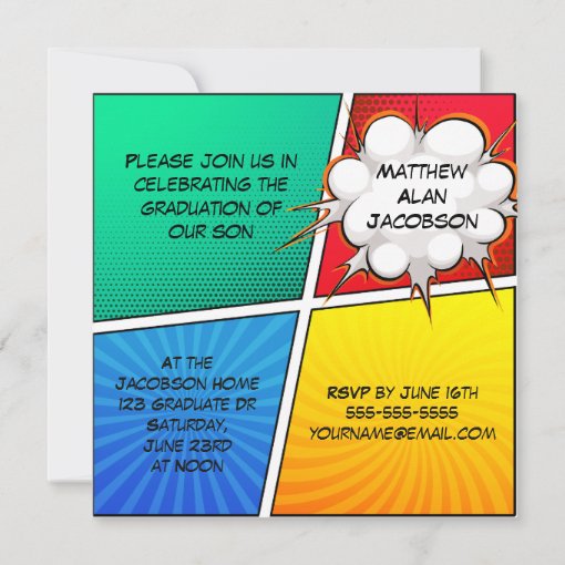 Comic Book Superhero Graduation Invitation | Zazzle
