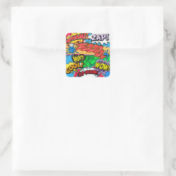 Comic Book Superhero Square Sticker | Zazzle