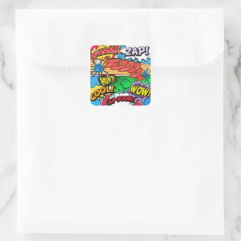 Comic Book Superhero Square Sticker | Zazzle