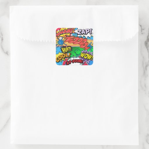 Comic Book Superhero Square Sticker | Zazzle
