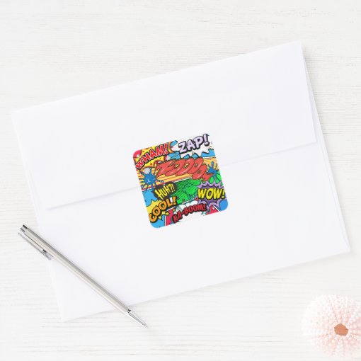 Comic Book Superhero Square Sticker | Zazzle