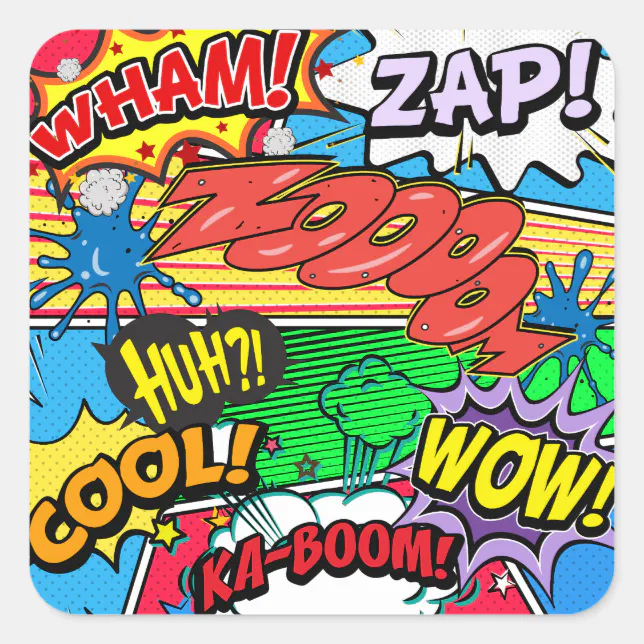 Comic Book Superhero Square Sticker | Zazzle
