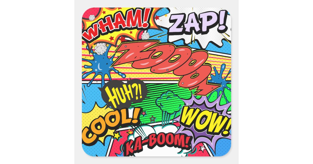 Comic Book Superhero Square Sticker | Zazzle