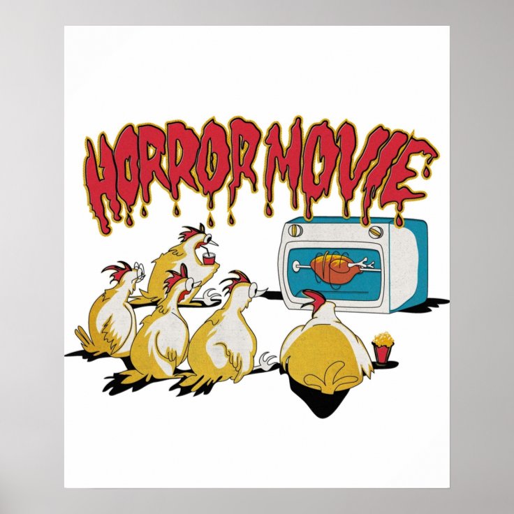 Comic chicken horror movie humour poster | Zazzle