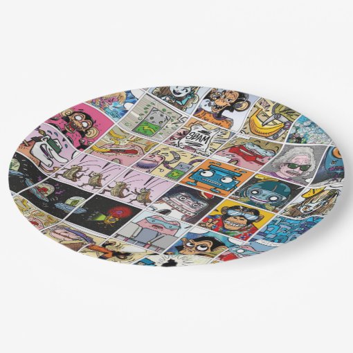 Comic Colorful Fun Characters Grid Pattern Paper P Paper Plates | Zazzle