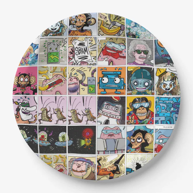 Comic Colorful Fun Characters Grid Pattern Paper P Paper Plates | Zazzle