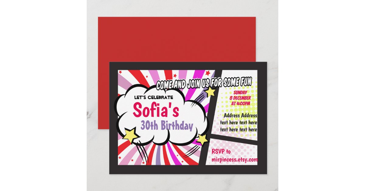 comic, retro, pop art, Superhero birthday invite | Zazzle