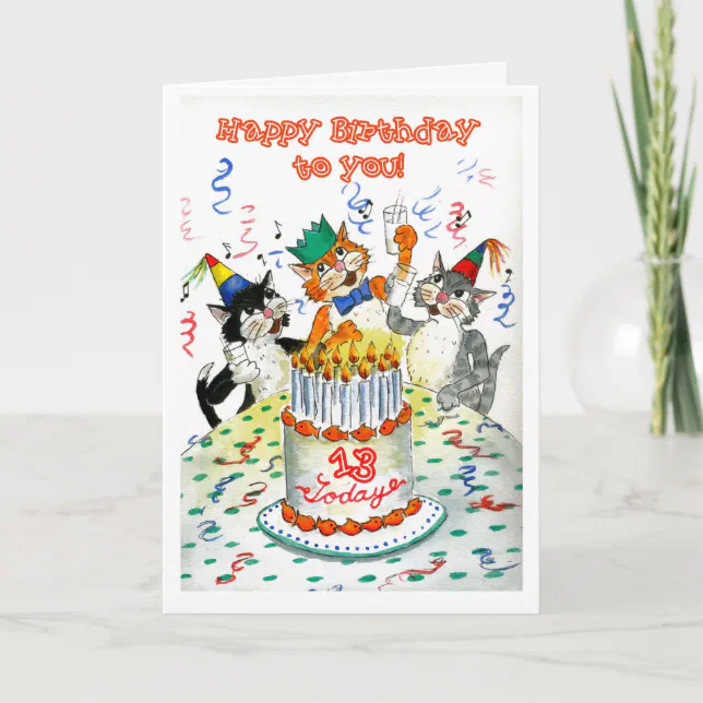 Comic Singing Cats Age-specific 13th Birthday Card | Zazzle