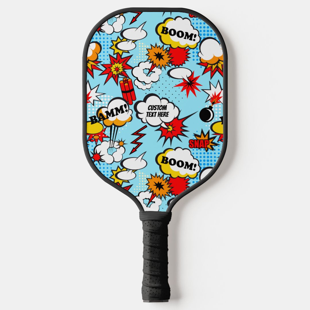 Comic Strip BAMM BOOM Custom Text Action Bubble Pickleball Paddle | Zazzle