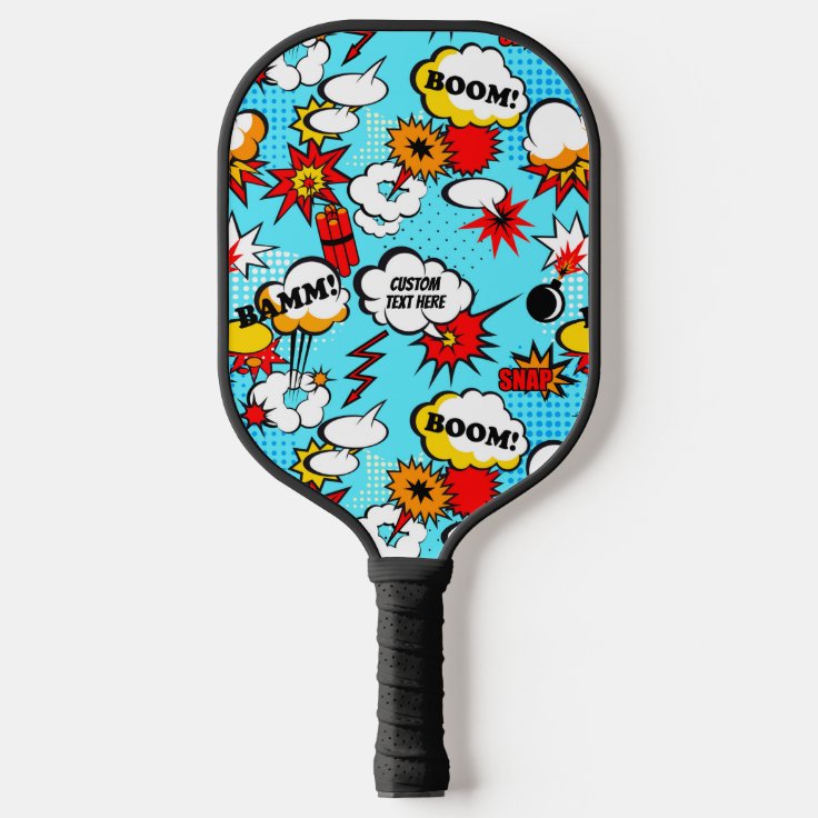 Comic Strip BAMM BOOM Custom Text Action Bubble Pickleball Paddle | Zazzle
