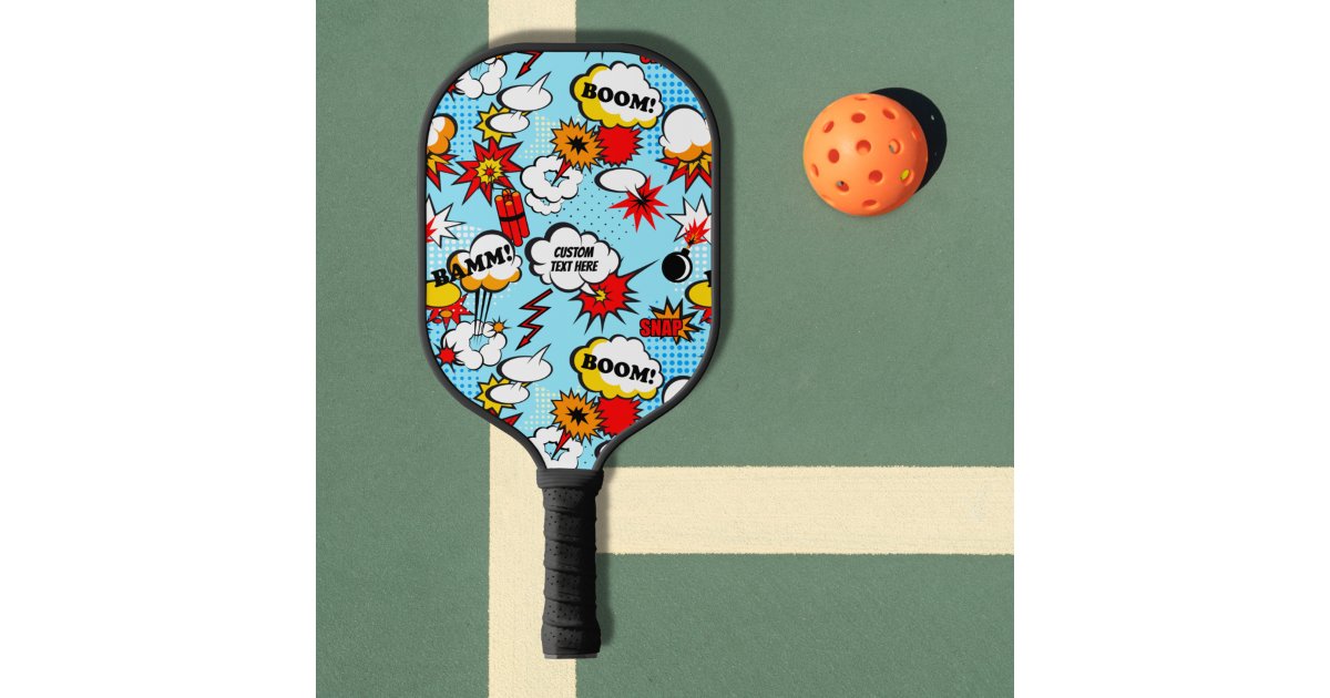 Comic Strip BAMM BOOM Custom Text Action Bubble Pickleball Paddle | Zazzle