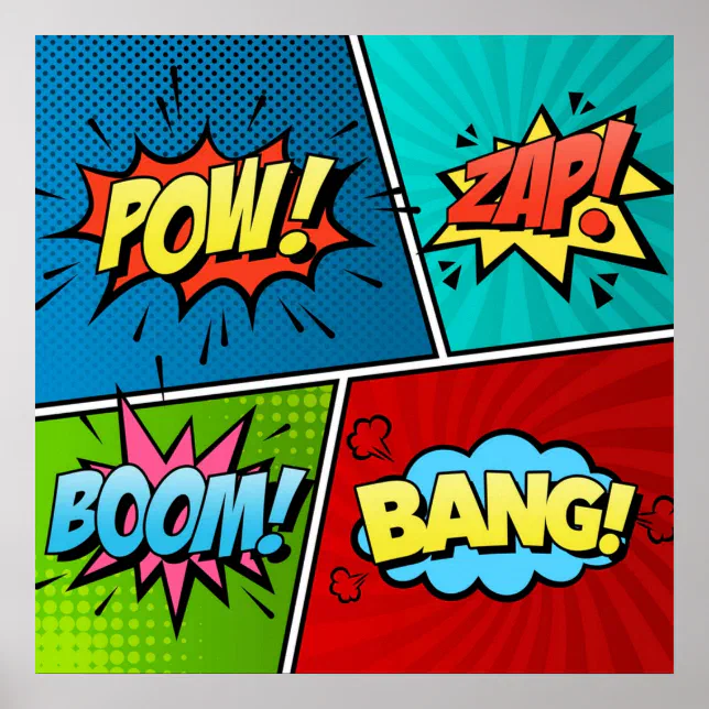 Comic Strip Text Comic Book Retro Pow Zap Boom Ban Poster | Zazzle