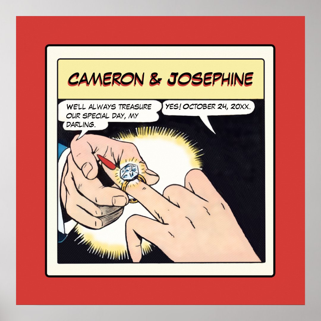 Comic Style Bling Ring Wedding Red Poster | Zazzle