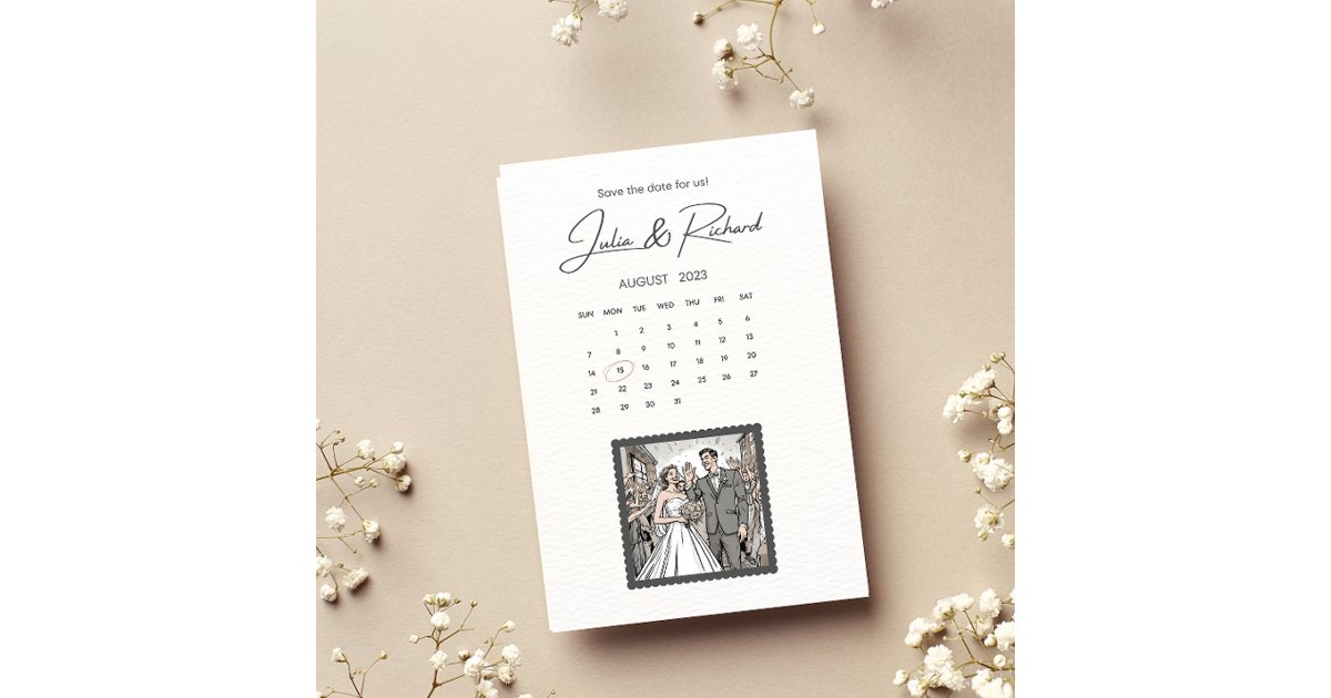 Comic Style Couple Drawing Save The Date Invitation | Zazzle