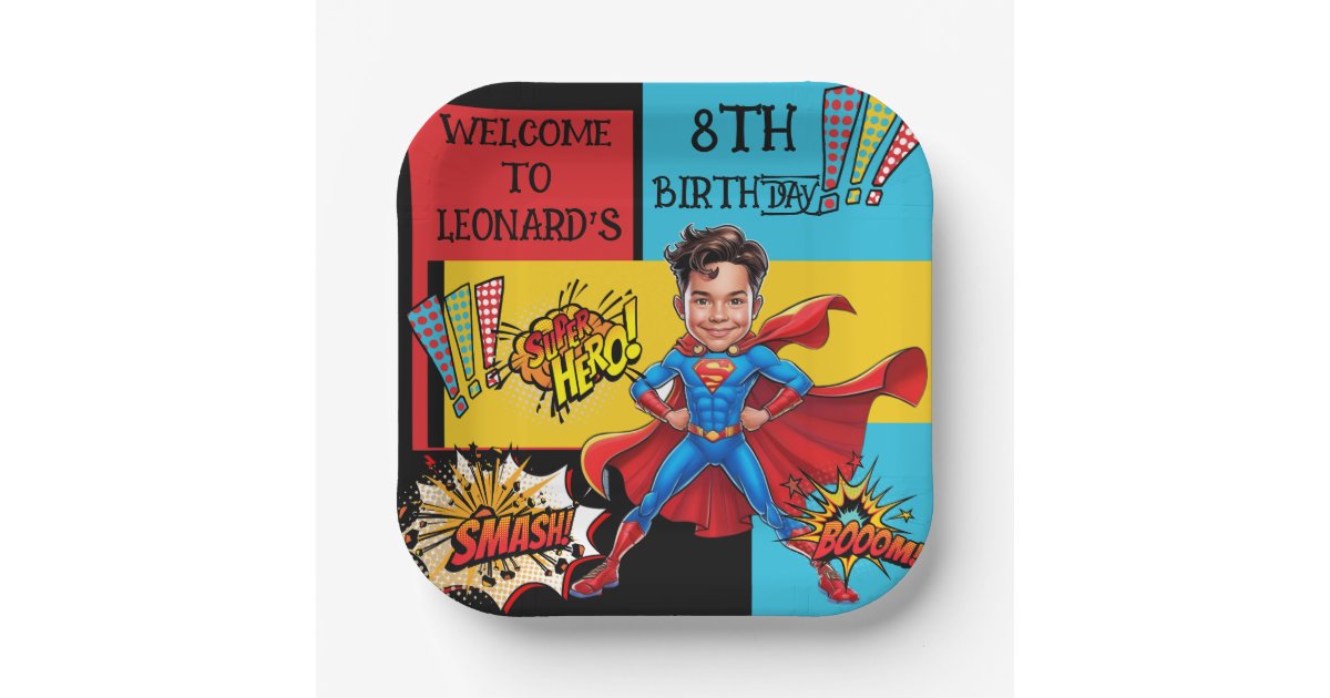 Comic Superhero caricature Paper Plates | Zazzle