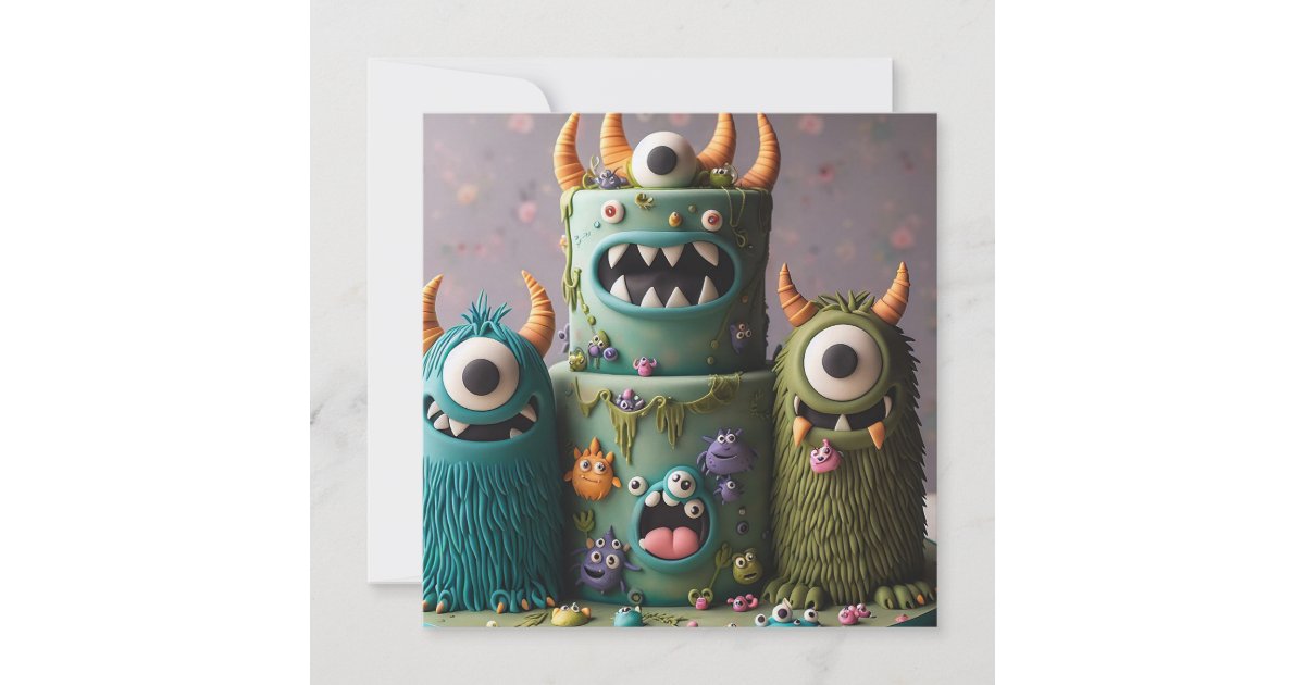 COMICAL ODDBALL KOOKY MONSTER CAKE BIRTHDAY INVITATION | Zazzle