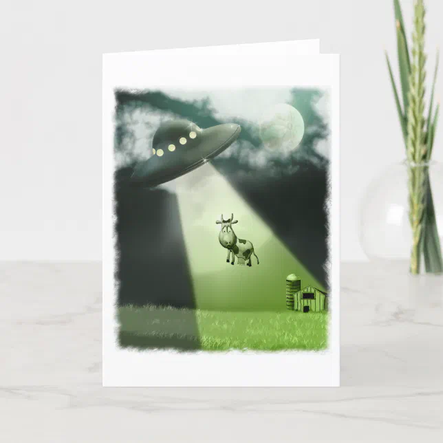 Comical UFO Cow Abduction Card | Zazzle