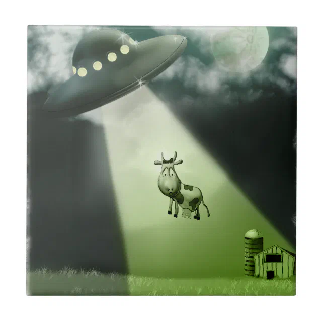 Comical UFO Cow Abduction tile | Zazzle