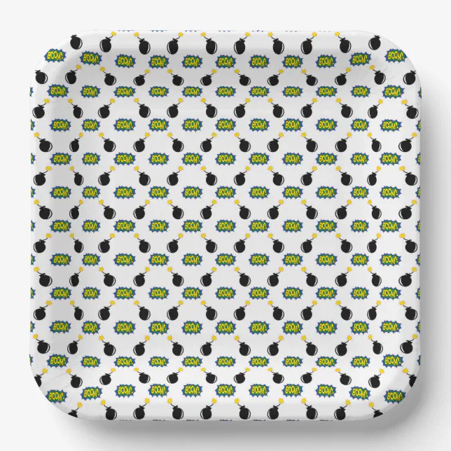 Comics Retro Boom Bang Bombs Colorful Superhero Paper Plates | Zazzle
