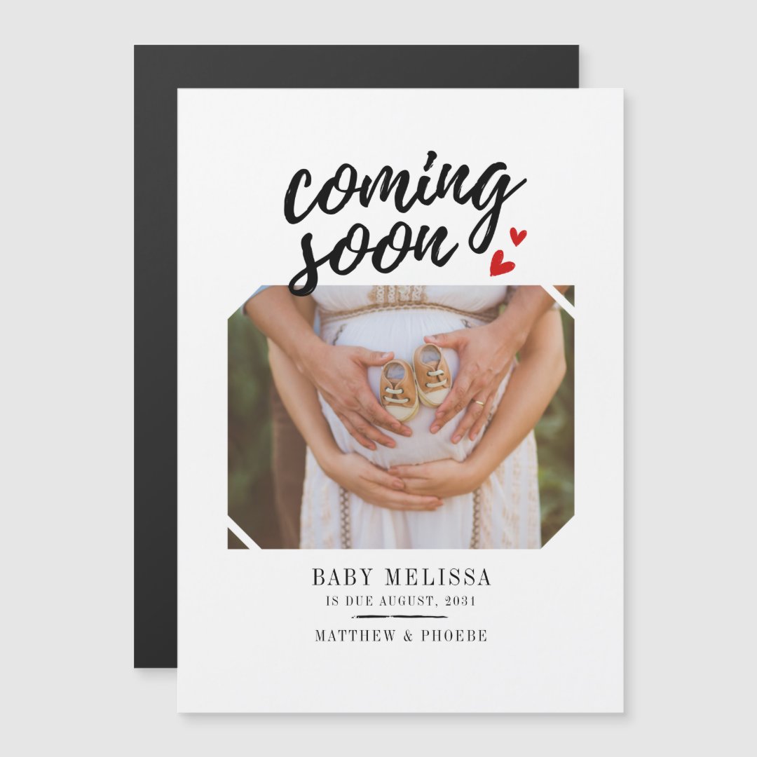 Coming Soon Baby Girl Pregnancy Magnetic Invitation | Zazzle