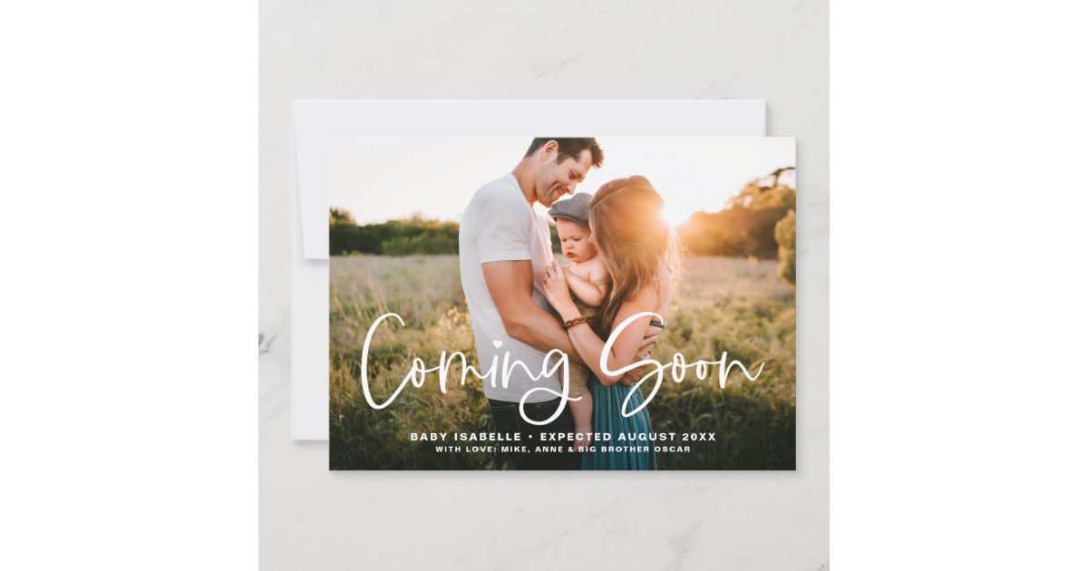 Coming Soon Modern Calligraphy Photo Pregnancy | Zazzle