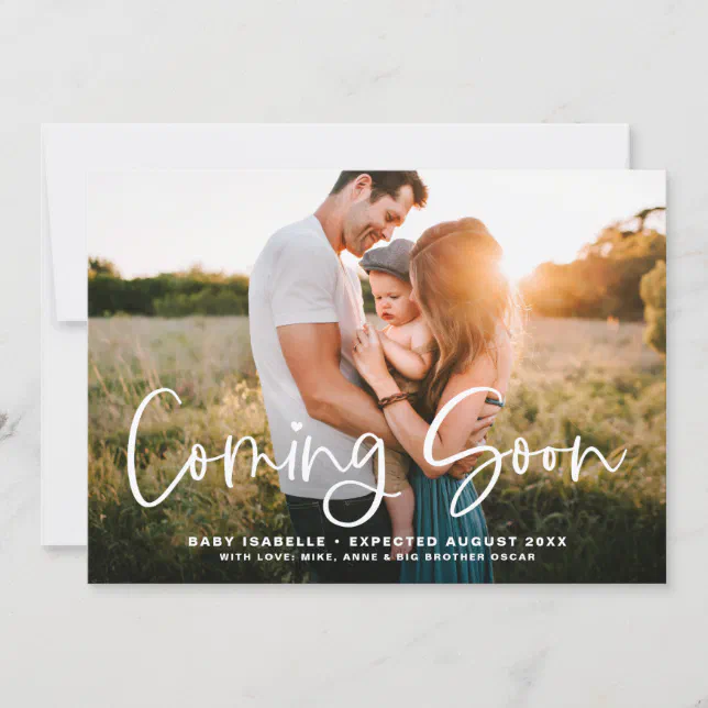 Coming Soon Modern Calligraphy Photo Pregnancy | Zazzle
