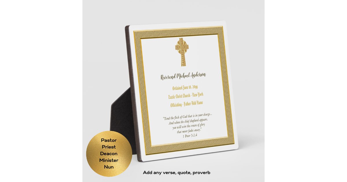 Commemorative ORDINATION gift Priest Pastor Deacon Plaque | Zazzle