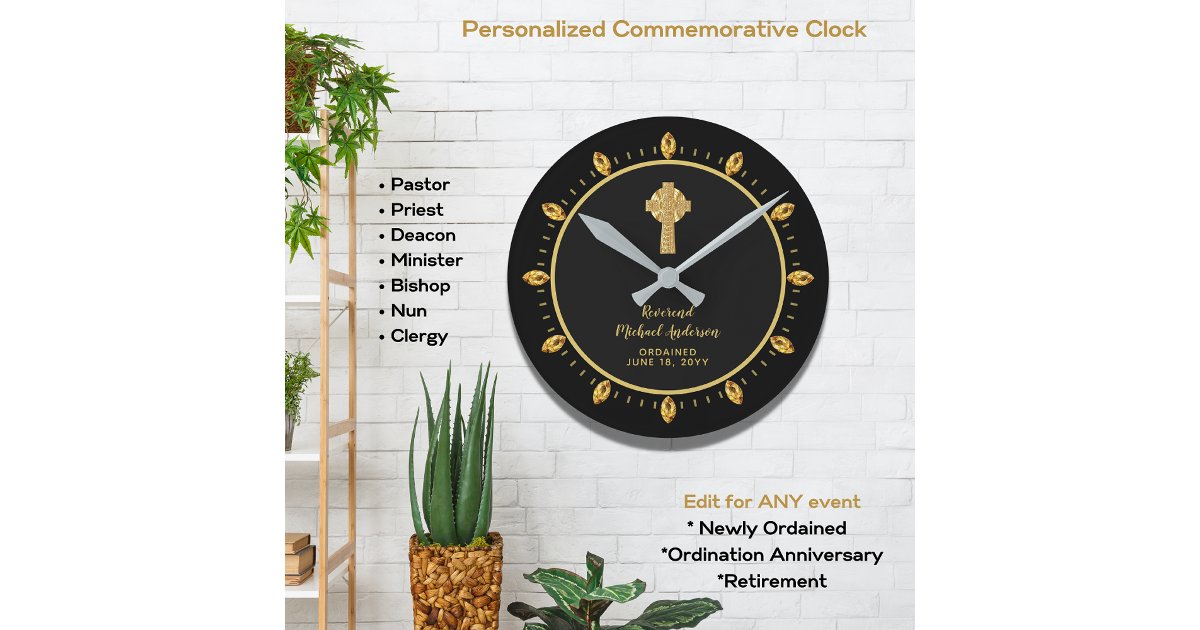 Commemorative ORDINATION gift Priest Pastor Deacon Round Clock | Zazzle