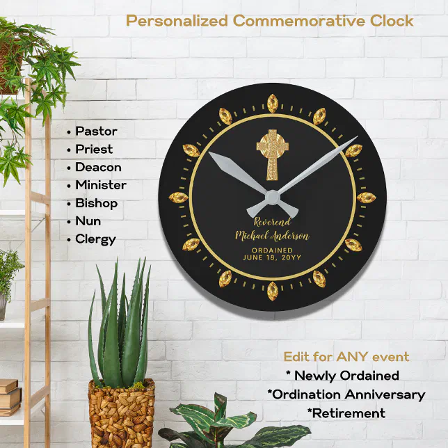 Commemorative ORDINATION gift Priest Pastor Deacon Round Clock | Zazzle