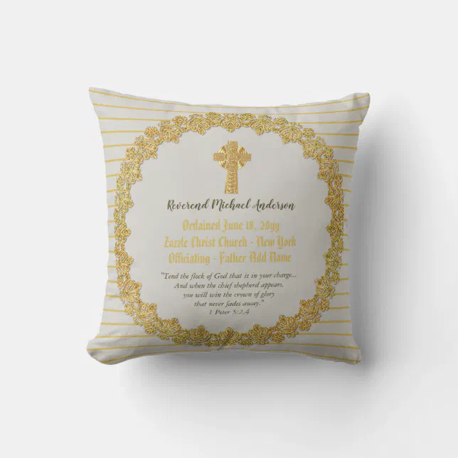 Commemorative ORDINATION gift Priest Pastor Deacon Throw Pillow | Zazzle