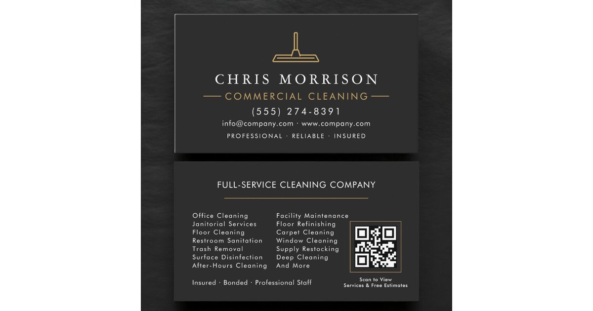 Commercial Cleaning QR Code Business Card | Zazzle