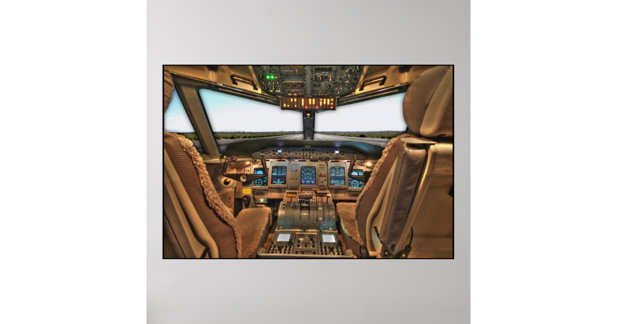 Commercial jet airliner cockpit background poster | Zazzle