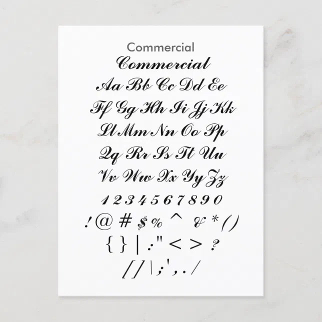 Commercial - Zazzle Font Sampler Sheet Postcard | Zazzle