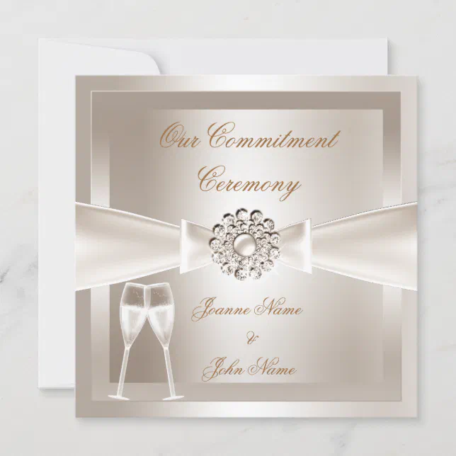 Commitment Ceremony Damask Cream White Champagne Invitation | Zazzle