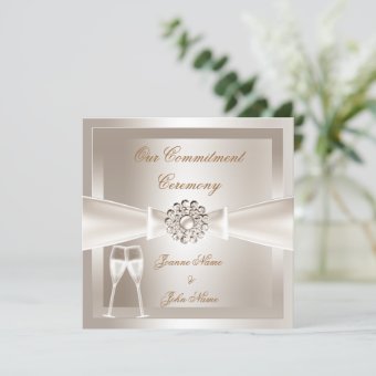 Commitment Ceremony Damask Cream White Champagne Invitation | Zazzle