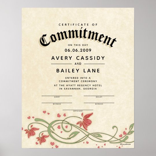 "Commitment Ceremony" Floral Wedding Certificate Poster | Zazzle.com