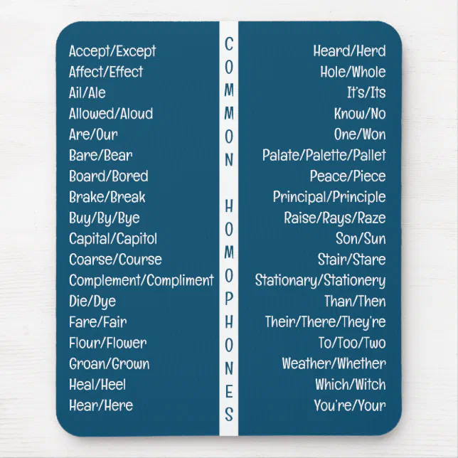 Common Homophones English Spelling Reference Guide Mouse Pad | Zazzle